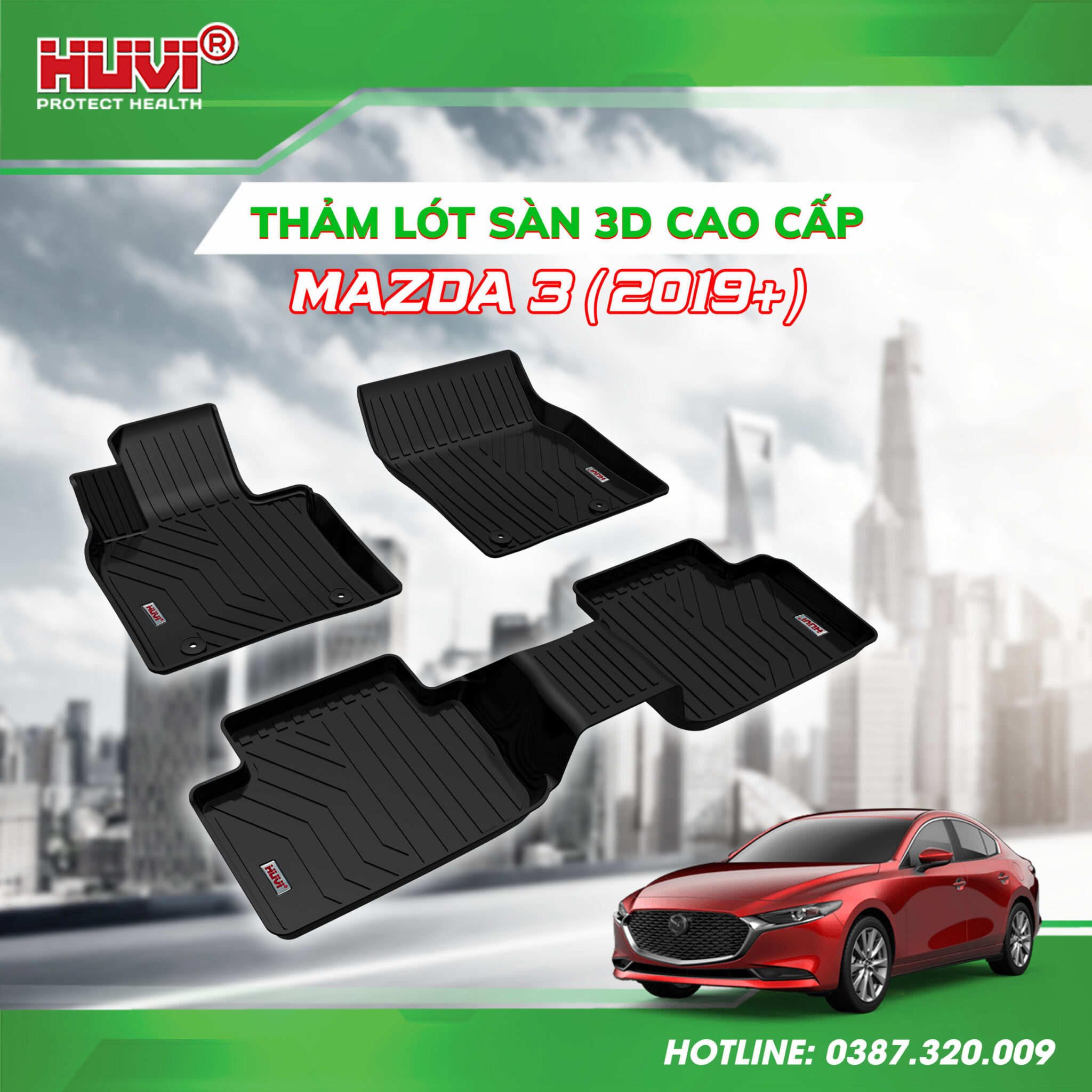Thảm lót sàn ô tô 3D Mazda-3 cao cấp - Hút định hình