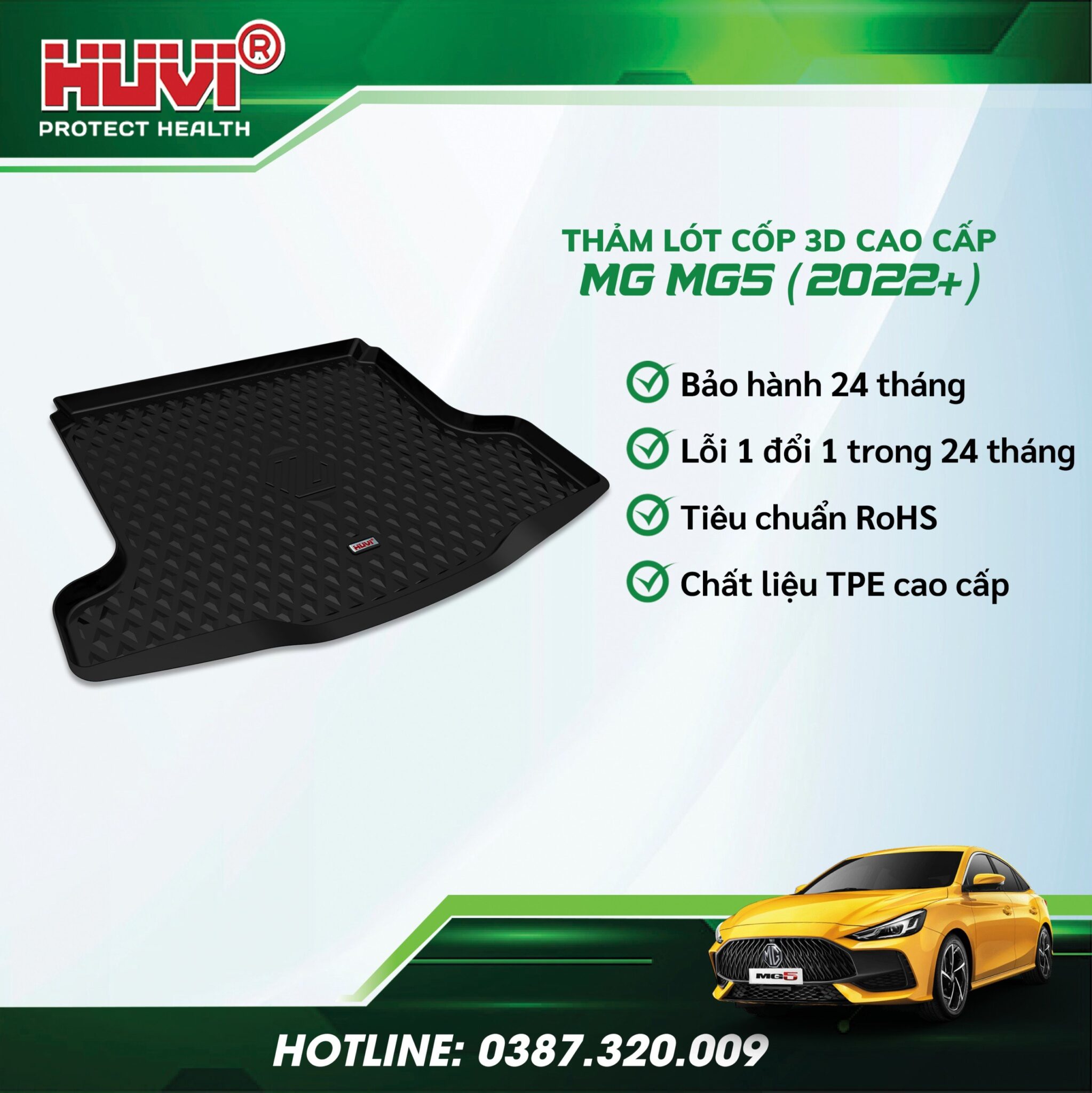 Thảm lót cốp ô tô MG5 2023 3D nhựa TPE cao cấp